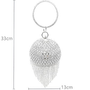 Woman Sliver Glitter Sparkly Tassel Bling Crossbody Chian Luxury Round Ball Bags Crystal Ladies Evening Bag Clutch Purse Diamond Wedding Party Purses Handbags for Women
