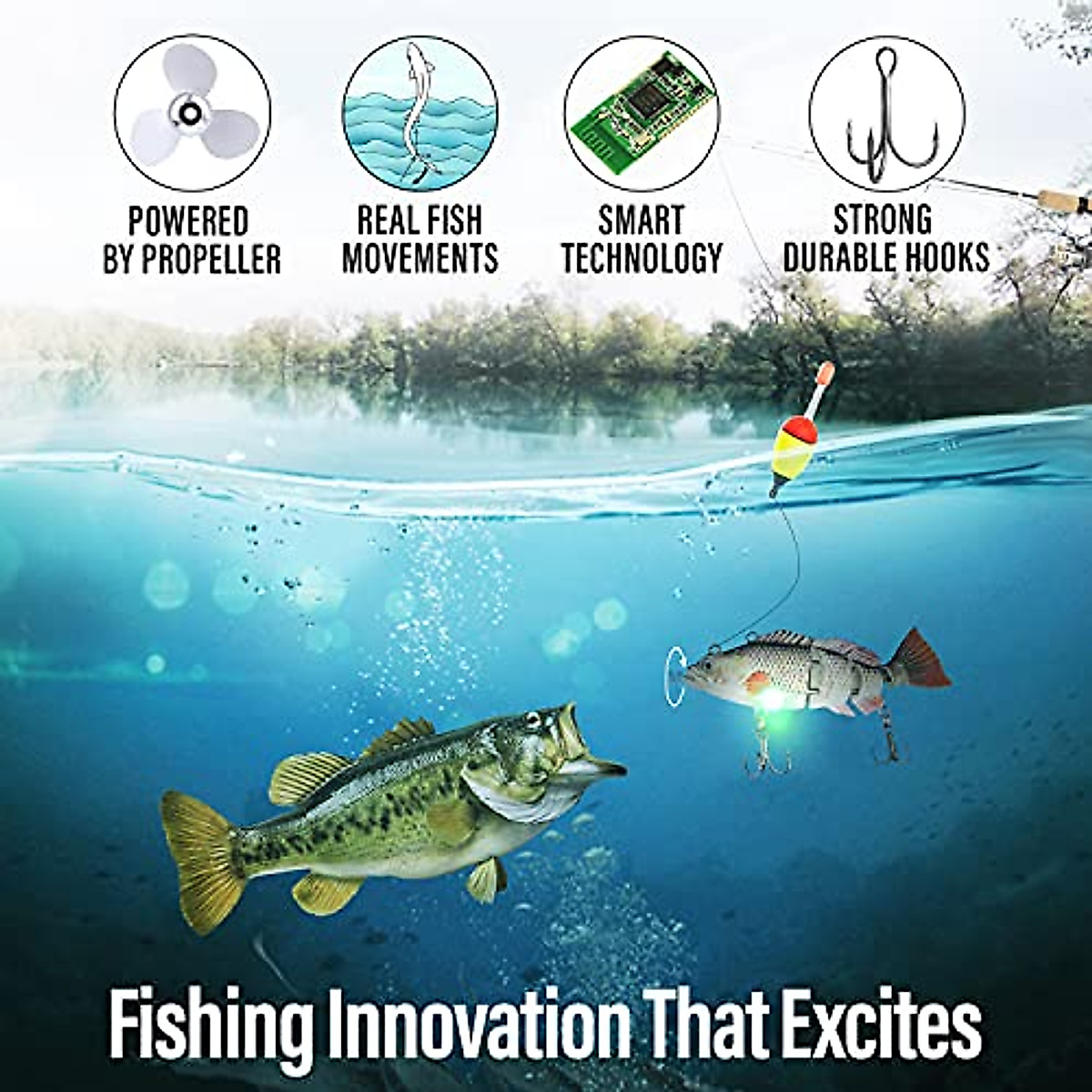UFISH, 3.5" Robotic Swimming Fishing Lure - Self Swimming Electronic Fishing Lures - USB Rechargeable Lure for Freshwater & Saltwater - Best Fishing Bait for Bass Pike Musky (Sunshine-Bass)