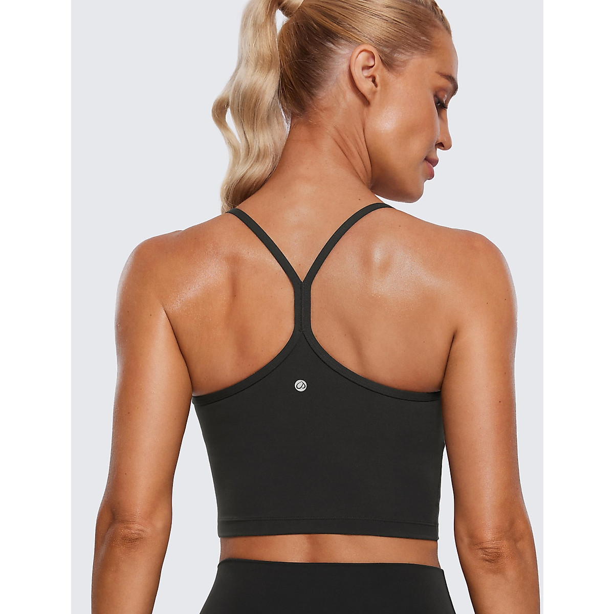 CRZ YOGA Womens Butterluxe Y Back Longline Sports Bras - Spaghetti Straps Racerback Padded Yoga Workout Crop Tank Top Black Small