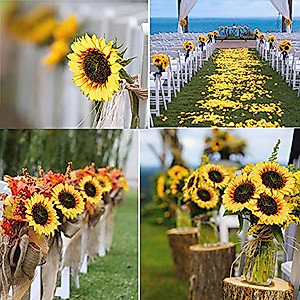 Mocoosy 16 Pcs 5.5 Inch Artificial Silk Sunflower Heads, Large Fake Sunflowers Bulk, Yellow Faux Sunflower Heads Artificial Flowers Decorations for Christmas Tree Home Party Wedding Decor