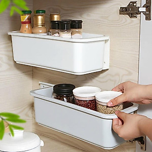 Housoutil Pull-out Storage Box Shelf Organizer Bathroom Storage Baskets Under Sink Organizer Storage Organizer Under The Sink Organizer Plastic Container Pp Cell Phone White Charging Stand