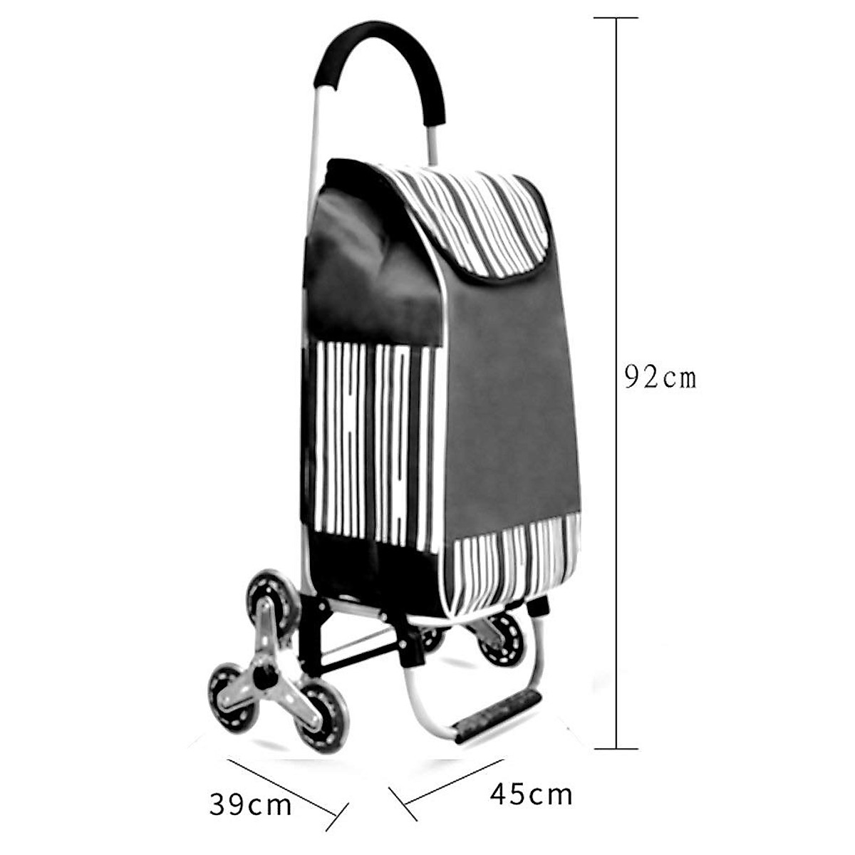 HIZLJJ Upgraded Folding Shopping Cart Stair Climbing Cart with Quiet Rubber Tri-Wheels Grocery Utility Cart with Wheel Bearings & Platform for Laundry Basket Loading