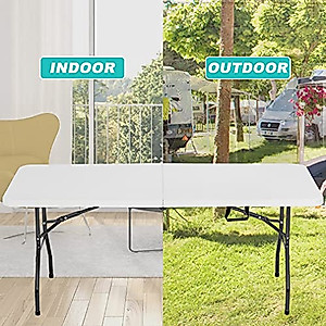 Dkelincs 6 Foot Folding Table with Sturdy Handle, Heavy Duty Centerfold Portable Table, Lightweight Indoor Outdoor Plastic Table for Picnic, Party, Camping - White