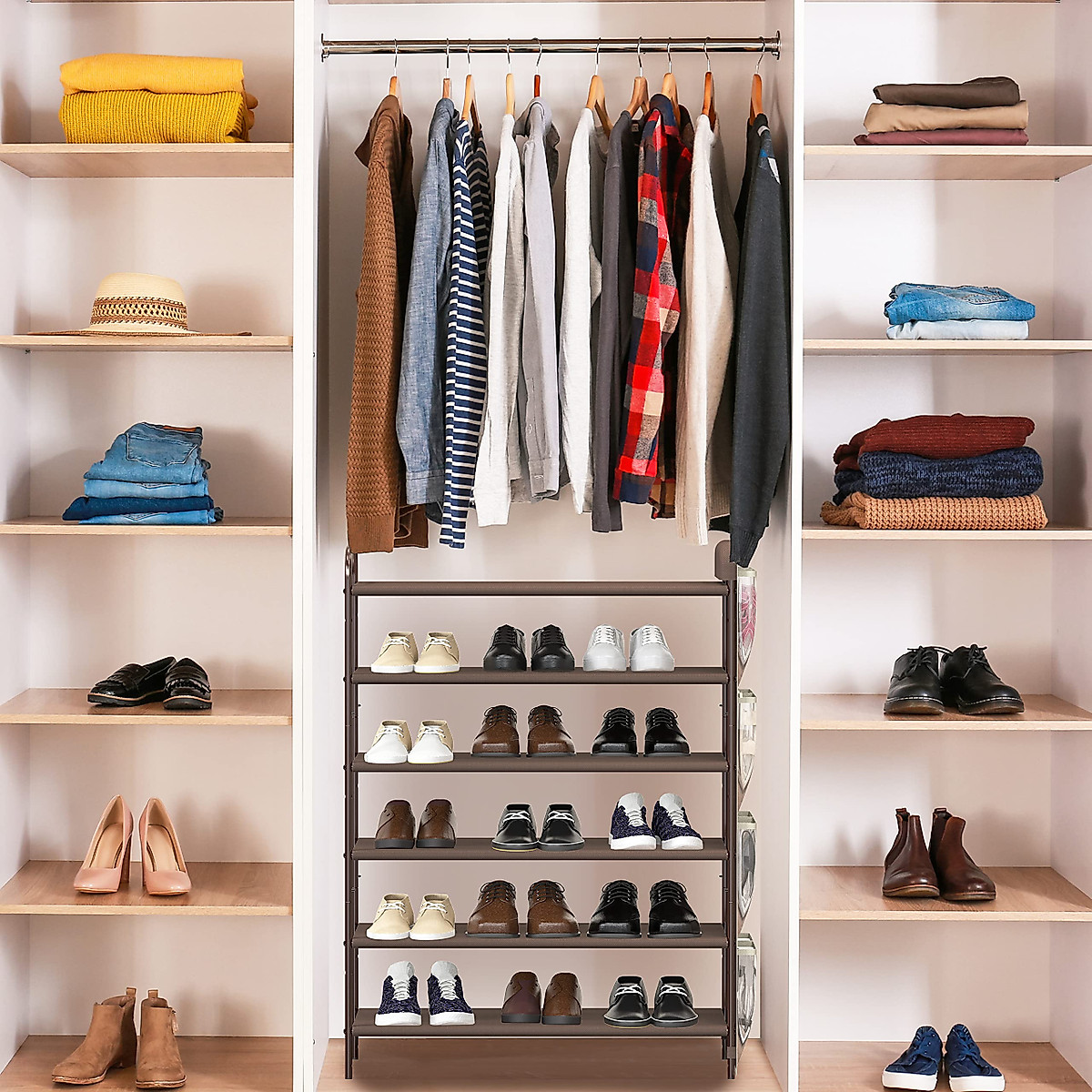 Simple Houseware 6-Tier Shoe Rack Storage Organizer w/Side Hanging Bag, Bronze