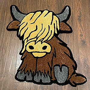 SuanlaTDS Highland Cow Bath Mat,Cute Cartoon Animal Doormat Funny Bathroom Rug Fluffy Doormat Kitchen Toilet Floor Rug Decor
