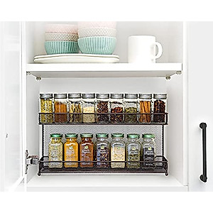 CAXXA 2 Tier Mesh Kitchen Counter-top or Wall Mount Spice Rack Jars Storage Organizer, Bronze