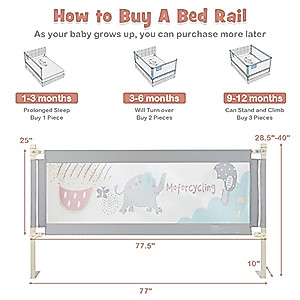 BABY JOY Bed Rail for Toddlers, 77’’ Extra Long, Height Adjustable & Foldable Baby Bed Rail Guard w/Breathable Mesh & Double Safety Child Lock for Kids Twin Double Full Size Queen King Mattress, Gray