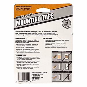 Gorilla Tough & Clear Double Sided Adhesive Mounting Tape, Extra Large, 1" x 150", Clear, (Pack of 1)