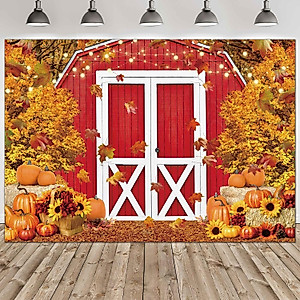 Felortte 10x8ft Polyester Fall Harvest Red Farm Backdrop for Photography Autumn Pumpkin Maple Leaves Background Thanksgiving Day Baby Shower Birthday Party Decoration Photobooth Banner Props
