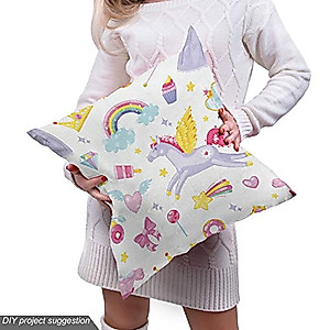 Ambesonne Rainbow Fabric by The Yard, Repetitive Unicorn Pegasus with Funny Cartoon Items, Decorative Fabric for Upholstery and Home Accents, 1 Yard, Lilac Yellow