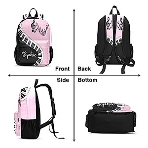Pink Clef Piano Keys Personalized Casual Backpack Custom College School Laptop 17Inch Travel Daypack for Boys Girls