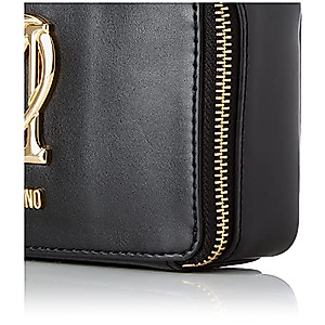 Love Moschino Women's Black Leather Gold Heart Camera Crossbody Handbag