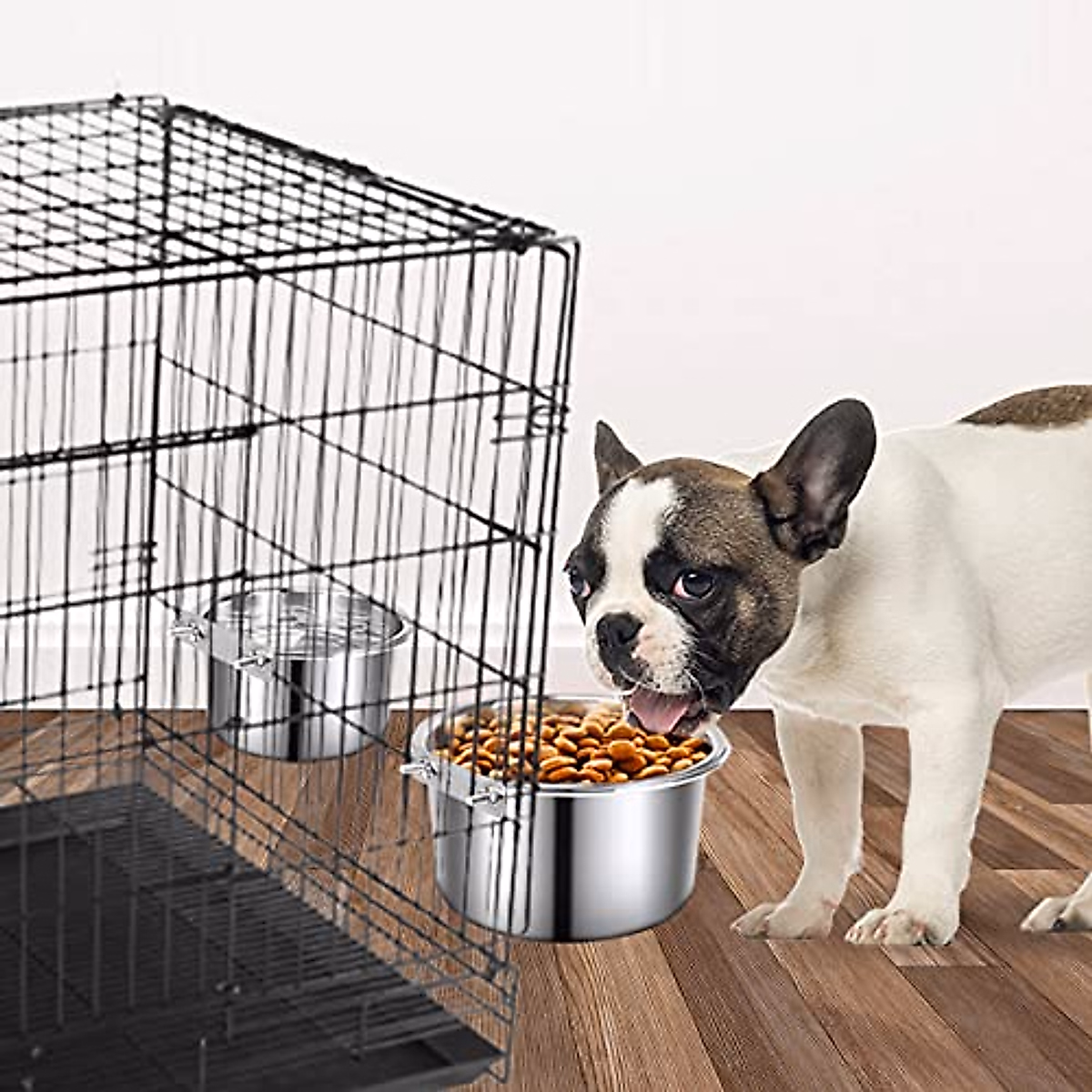 Dog Food & Water Bowl, ShineMe 2 Pack Stainless Steel Pet Bowls for Dogs and Cats Hanging in Cage Crate Kennel, Non-Slip Metal Feeder for Medium and Large Pets (7.1 * 3.5” & 5.5 * 3.2”)