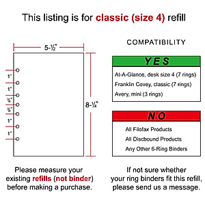 2024 Weekly & Monthly Planner Refill, 5-1/2" x 8-1/4", Runs from January 2024 to December 2024, Ruled Daily Boxes, Classic/Desk Size 4, 7-Hole Punched