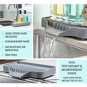 UHMER Silicone Sink Tray, Extra Large Self-Draining Sink Tray for Soap Bottles, Quick-Dry Silicone Sponge Holder for Kitchen Sink, Wide Lip Silicone Kitchen Sink Tray (Dark Gray)