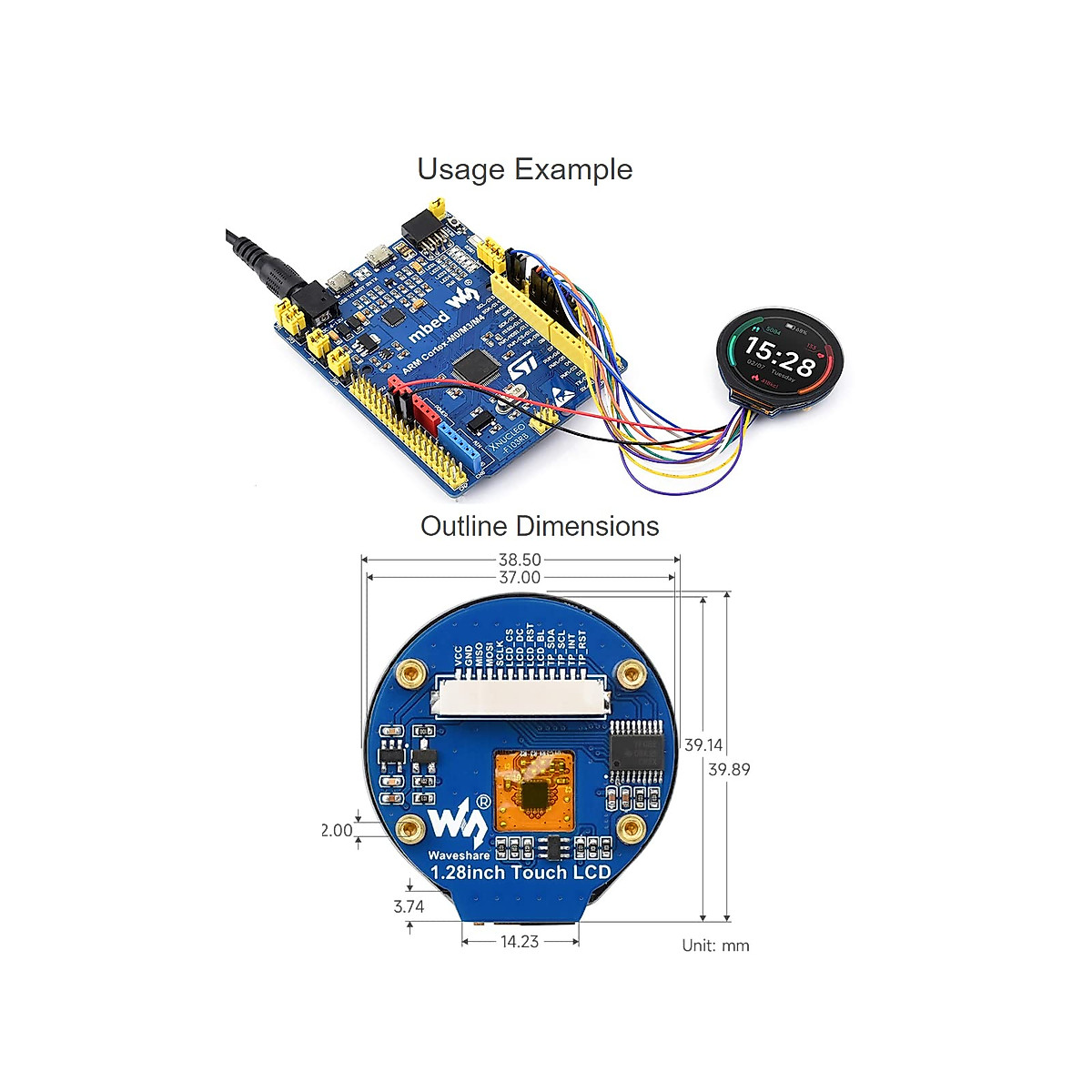 waveshare 1.28inch Round Touch LCD Display Module 240×240 Resolution 65K RGB LCD for Raspberry Pi,Raspberry Pi Pico,Arduino, STM32,Embedded GC9A01 Driver, CST816S Capacitive Touch Control Chip