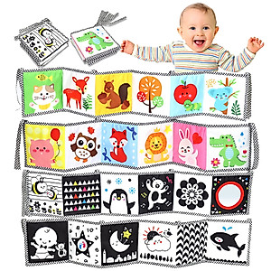 OKOOKO Black and White High Contrast Soft Baby Books 2PCS Washable Tummy Time Toy Crib Stroller Toy Montessori Sensory Toy Early Education for Newborn Baby Infant 0-6 6-12 Months