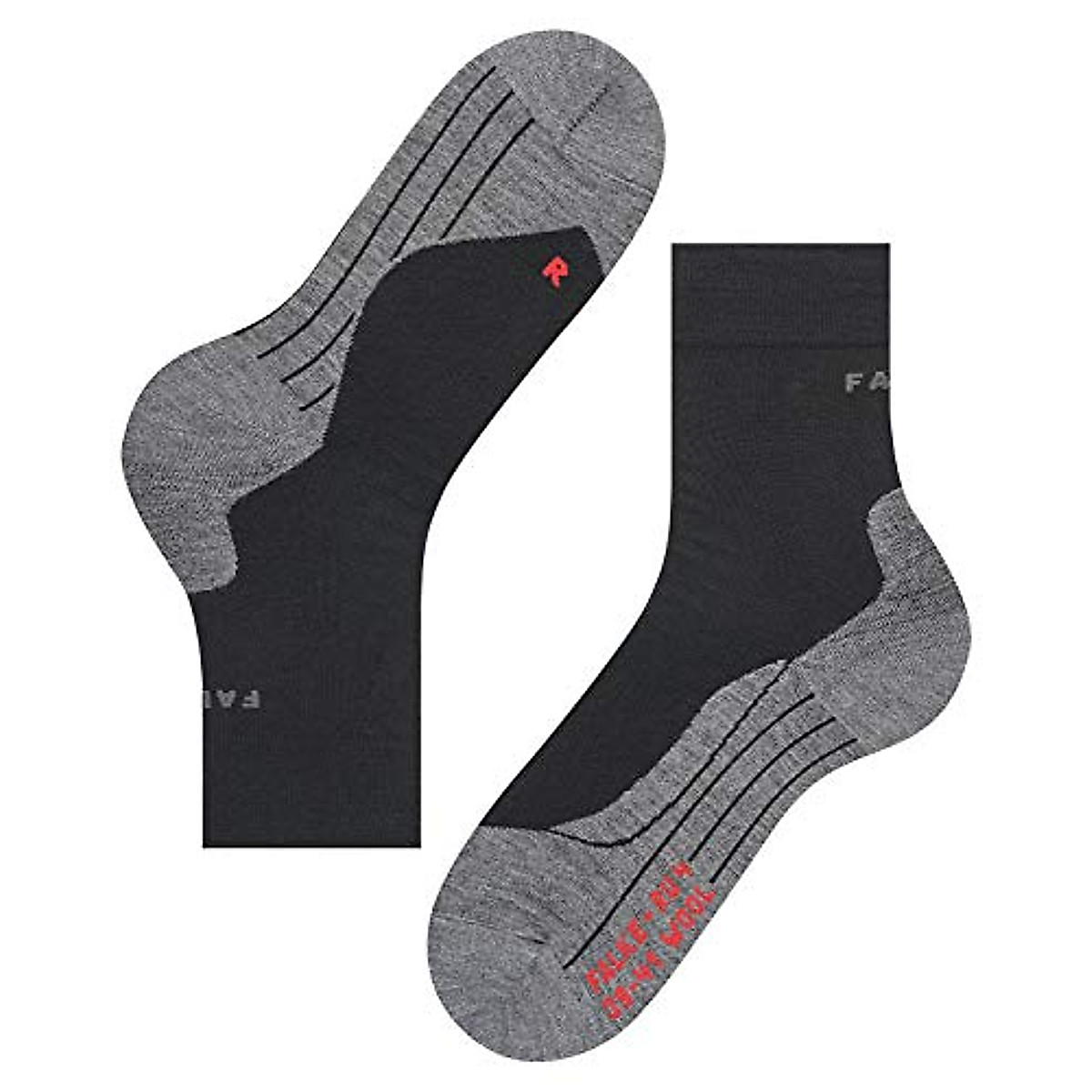 FALKE Men's RU4 Endurance Wool Running Socks, Mid Calf, Medium Cushion, Athletic, Breathable Quick Dry, Merino Wool, Black (Black-Mix 3010), 9-10, 1 Pair