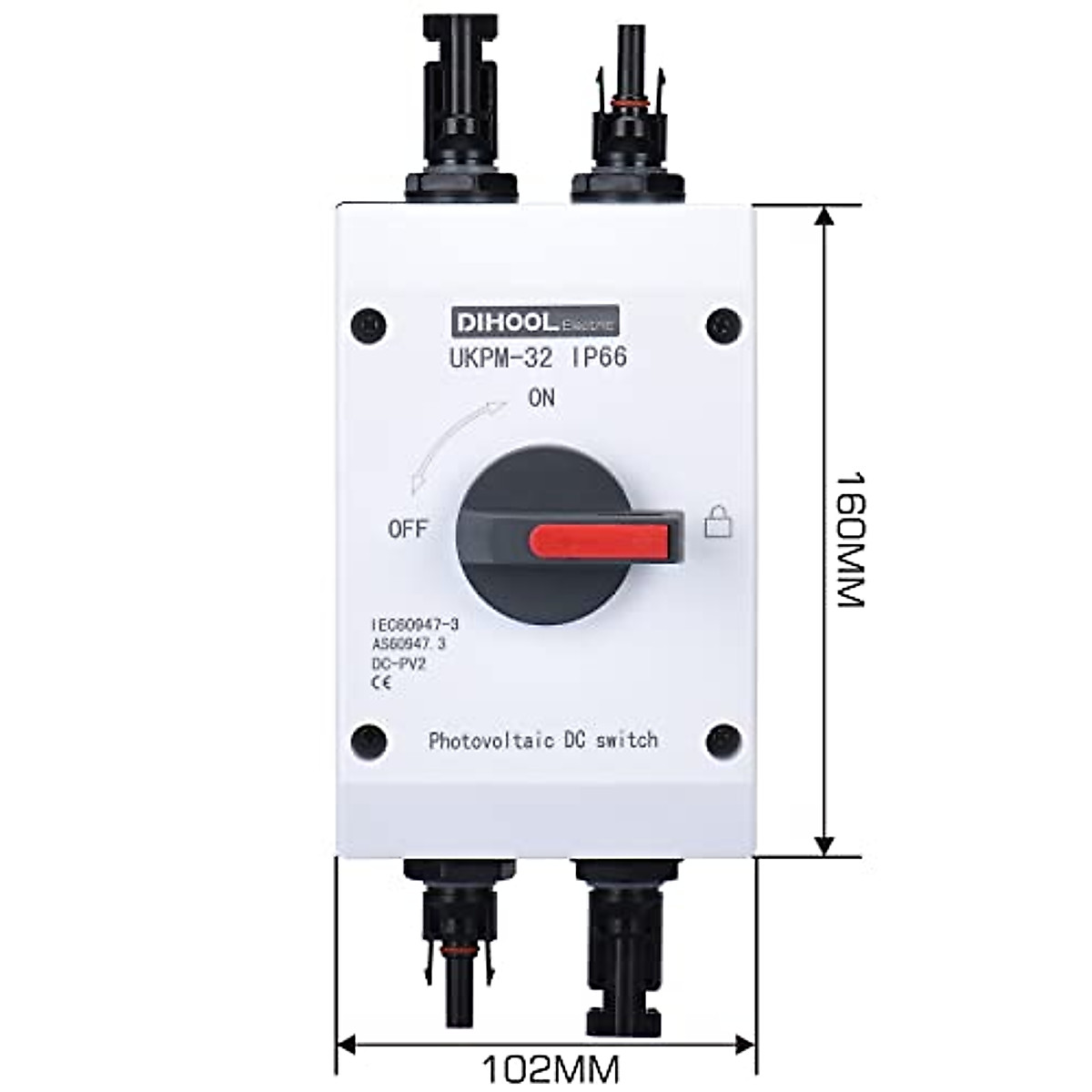 DIHOOL Solar Panel Disconnect Switch, DC 30 Amp PV Solar Isolator Disconnect, DC1200V, IP66