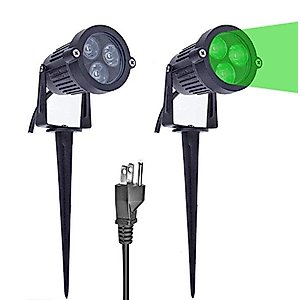 Lemonbest® Pack of 2 Outdoor Water-Resistant LED Lawn Garden Landscape Lamp Wall Yard Path Patio Lighting Spot Lights Green AC Spiked Stand with Power Plug