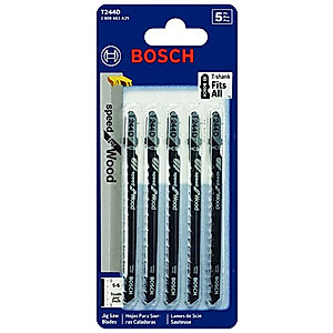 BOSCH T244D 4-Inch 6TPI Jig Saw Blades, 5 Piece (Pack of 1)