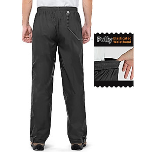 Outdoor Ventures Men's Rain Pants Waterproof Rain Overall Pants Windproof Packable Rain Outdoor Pants for Hiking Fishig Golf Black
