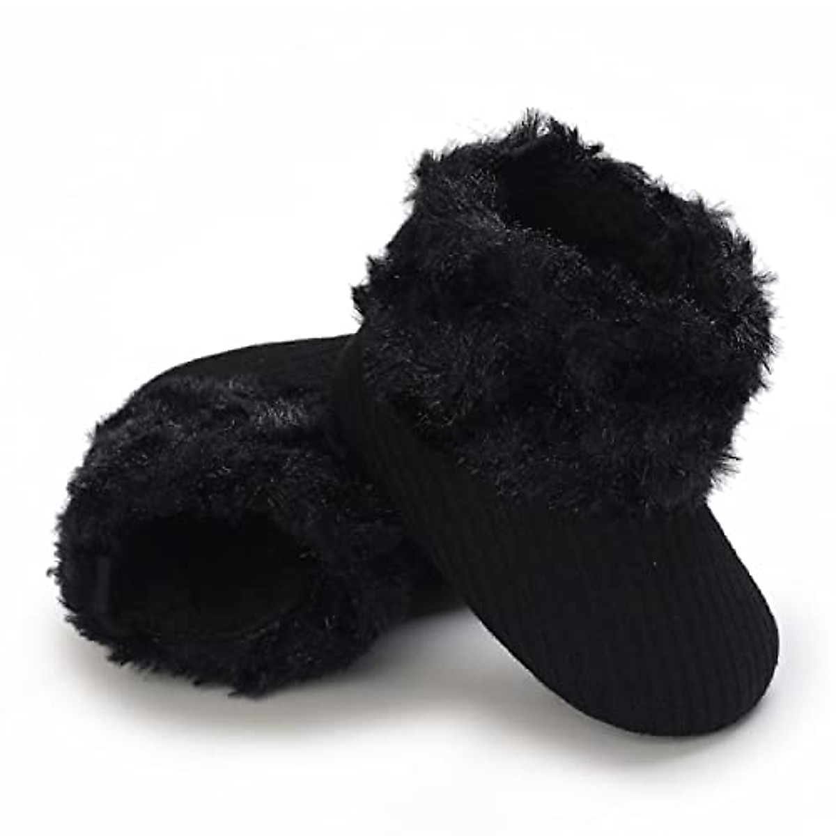 Jonbaem Baby Boys Girls Fleece Fur Knit Winter Warm Snow Boots Soft Sole Crib Shoes Booties for Newborn Infant Toddler(0-6 Months,Black)