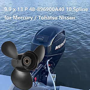 Qiclear 9.9 x 13 Pitch 48-896900A40 10 Spline Tooth Upgrade OEM Aluminum Boat Outboard Moto Propeller for Mercury Engines 25-30HP/ Tohatsu Nissan 3R0B645270 9 7/8x13 2-1/2" Gearcase,Rh