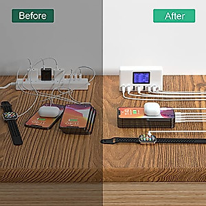 USB C Charging Station, Desktop Smart Multi Port USB Charging Station with LCD Display for Multiple Devices, 8 Ports 60W/12A USB Charger Station for iPad iPhone Android Phone and Tablet (White)