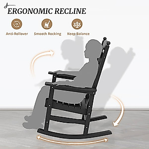 Cozyman Outdoor Rocking Chairs Set of 2, All Weather Resistant Porch Rocker Chairs with High Back, 350Lbs Support, HDPS Composite Rocking Chair for Backyard, Patio, Garden, Indoor, Black