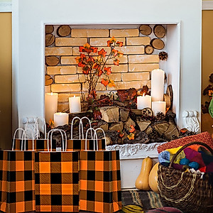Whaline 20 Pieces Thanksgiving Fall Halloween Paper Bags Orange Black Buffalo Plaid Kraft Party Bags with Handle Party Favor Gift Bag Candy Treat Bag for Autumn Thanksgiving Halloween Wedding