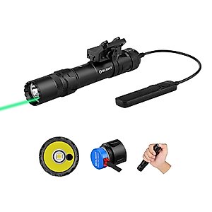 OLIGHT Odin GL M 1500 Lumens MLOK Mount Rechargeable Tactical Flashlight with Green Beam and White LED Combo, Removable Slide Rail Mount and Dual-Button Remote Pressure Switch (Black)