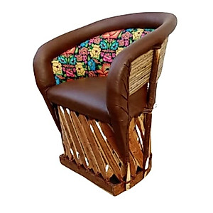 HANDMADE EQUIPAL CHAIR EMBROIDERED WITH FLOWER FABRIC MEXICAN FURNITURE