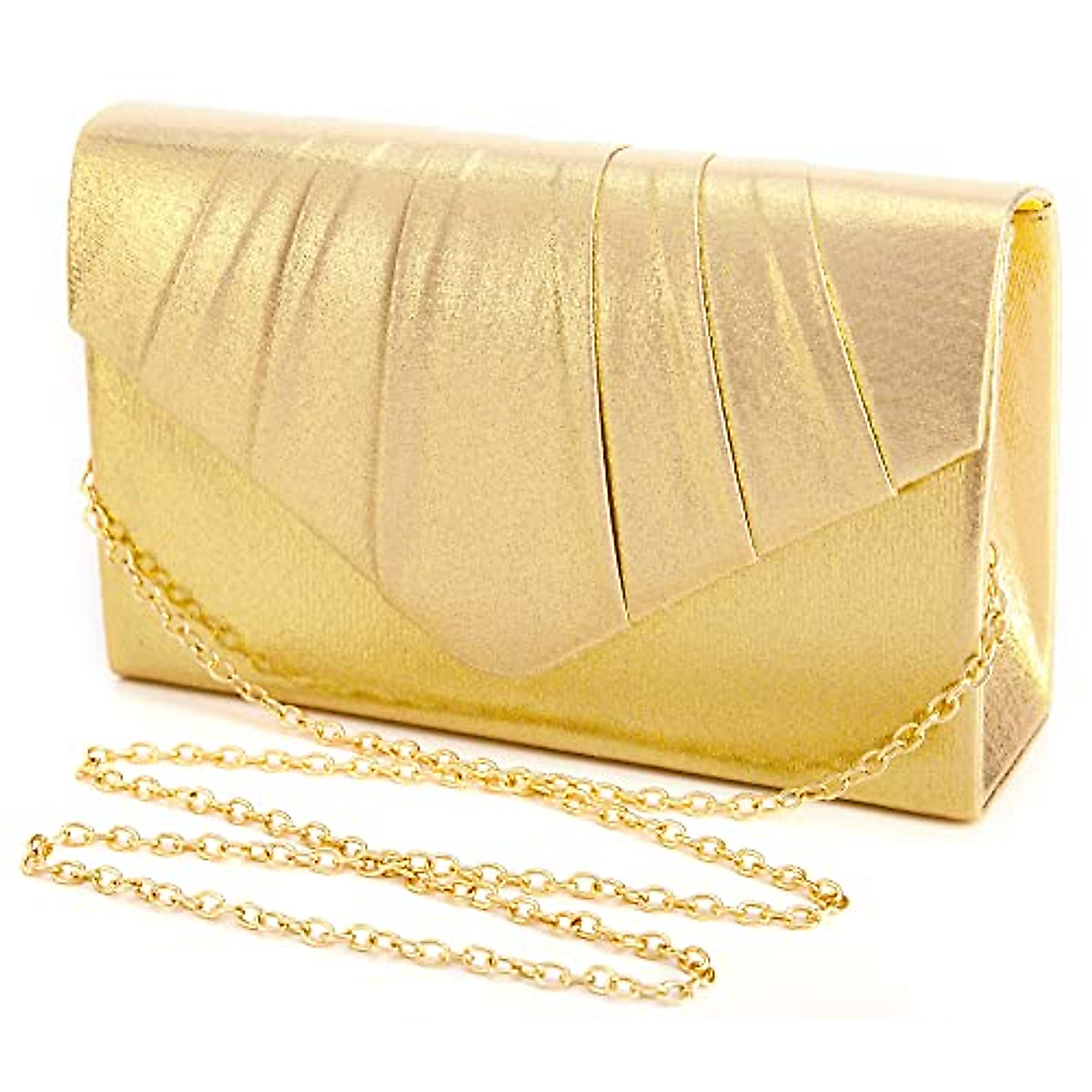 SUCCUNA Clutch Purses Envelope Evening Bag For Women Girl Gold Shimmery Pleated Crossbody Handbags for Wedding Party Dating