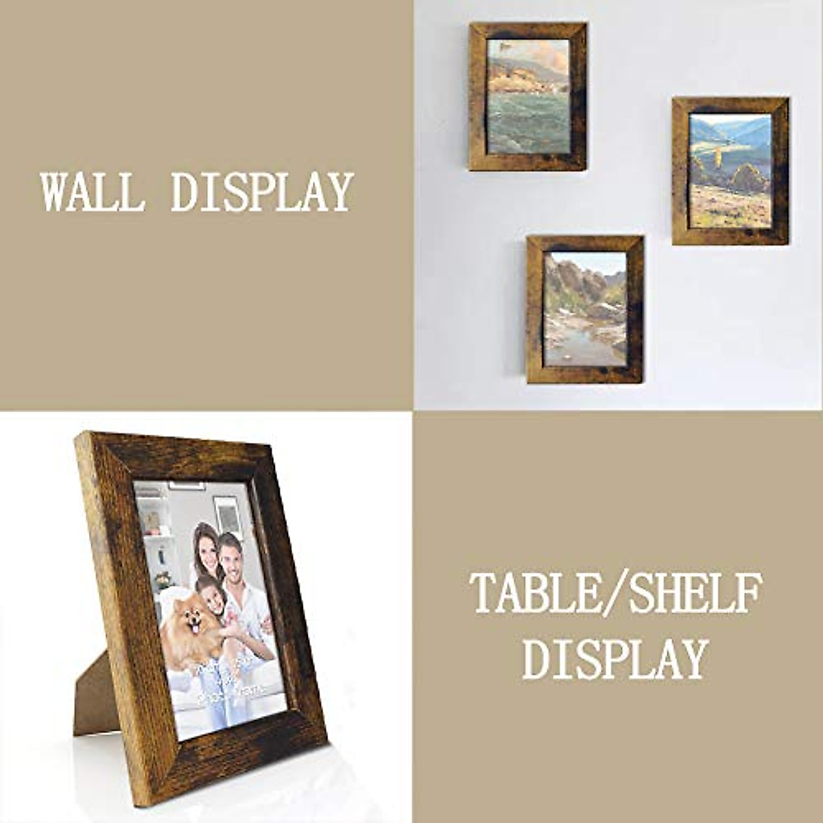 PETAFLOP Picture Frames 4x6 Rustic Frame Fits 4 by 6 Inch Prints Wall Tabletop Display, 7 Pack