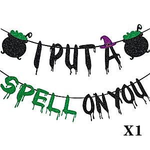 Glittery I PUT A SPELL ON You Banner, Hocus Pocus Halloween Decorations with Witch's Poison Sign, Witch Halloween Party Decorations, Hocus Pocus Decor,Halloween Party Decorations