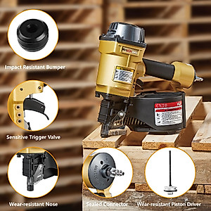 Kingou CN70 Coil Nailer Gun For Wooden Pallet Accepts 1-3/4-Inch to 2-3/4-Inch Nails With 1/4 NPT Air Connector 225-300pcs Load Capacity Coil Nailer Coil Nail Gun For Wooden Box Packing