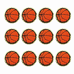 SaktopDeco 12 PCS Basketball Patch Gold Edges Chenille Patches Basketball Iron On Patch Sports Patches for Bags Hat DIY Clothing Repair