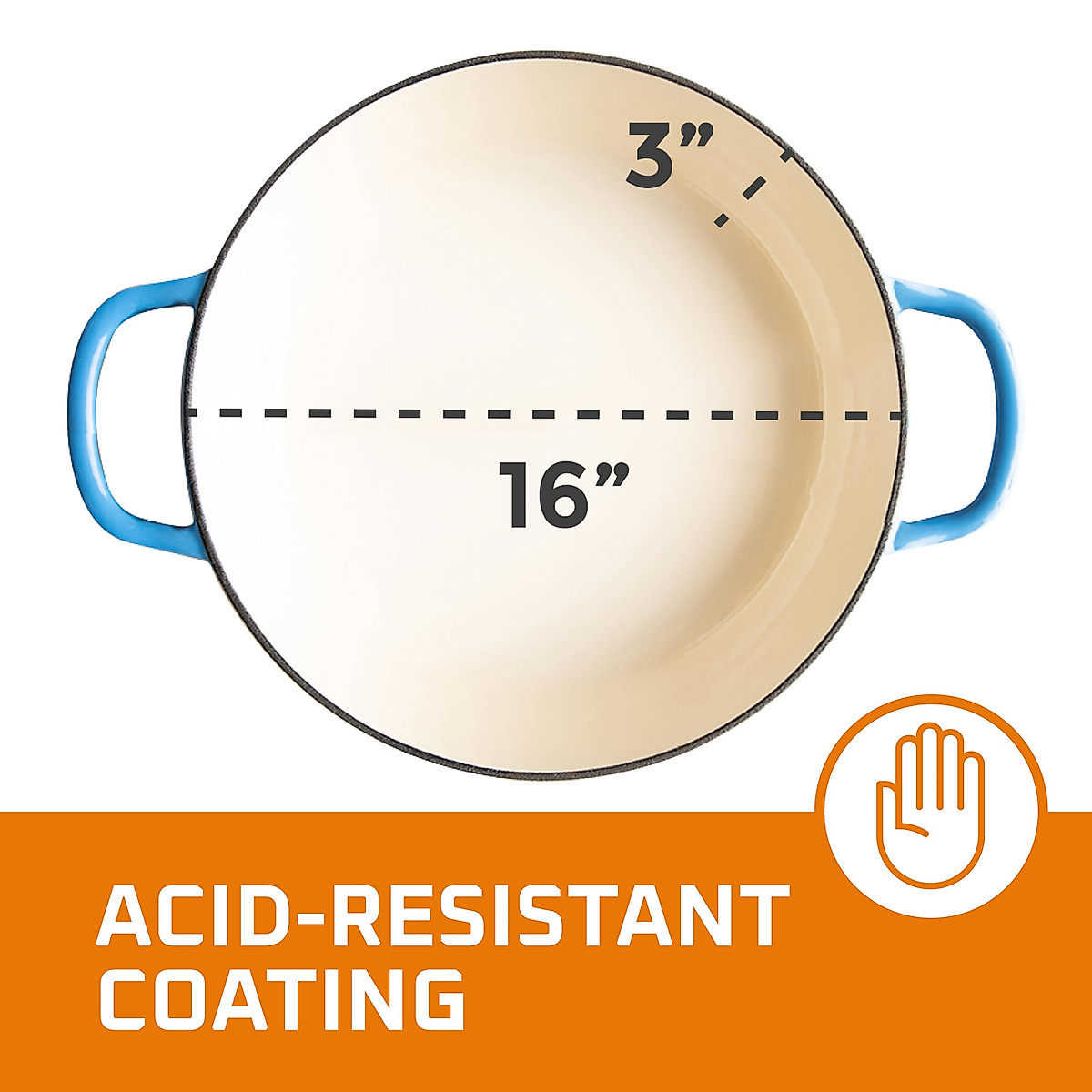 Bruntmor Enameled Cast Iron Dutch Oven - 3.8 Qt Casserole Dish with Handles and Lid - Non-Stick Enamel Coated Cast Iron Skillet - Braiser Pan Cookware with Steel Knob Cover - Marine Blue