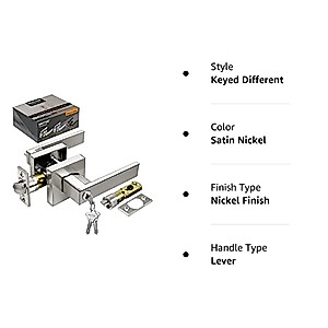 BESTTEN Satin Nickel Entry Door Lever, Heavy Duty Square Entrance Door Handle, Exterior Door Lock for Front Door