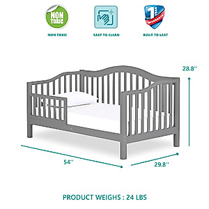 Dream On Me Austin Toddler Day Bed in Steel Grey, Greenguard Gold Certified, JPMA Certified, Non-Toxic Finishes, Low to Floor Design, Side Safety Guard Rail