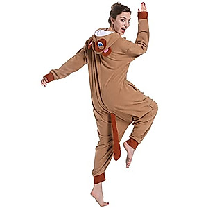 Lovemonster Adult Raccoon Costume Animal Onesie, Dressing-up Party Halloween Christmas Cosplay Costume Pajamas Sleepwear for Women Men Brown L