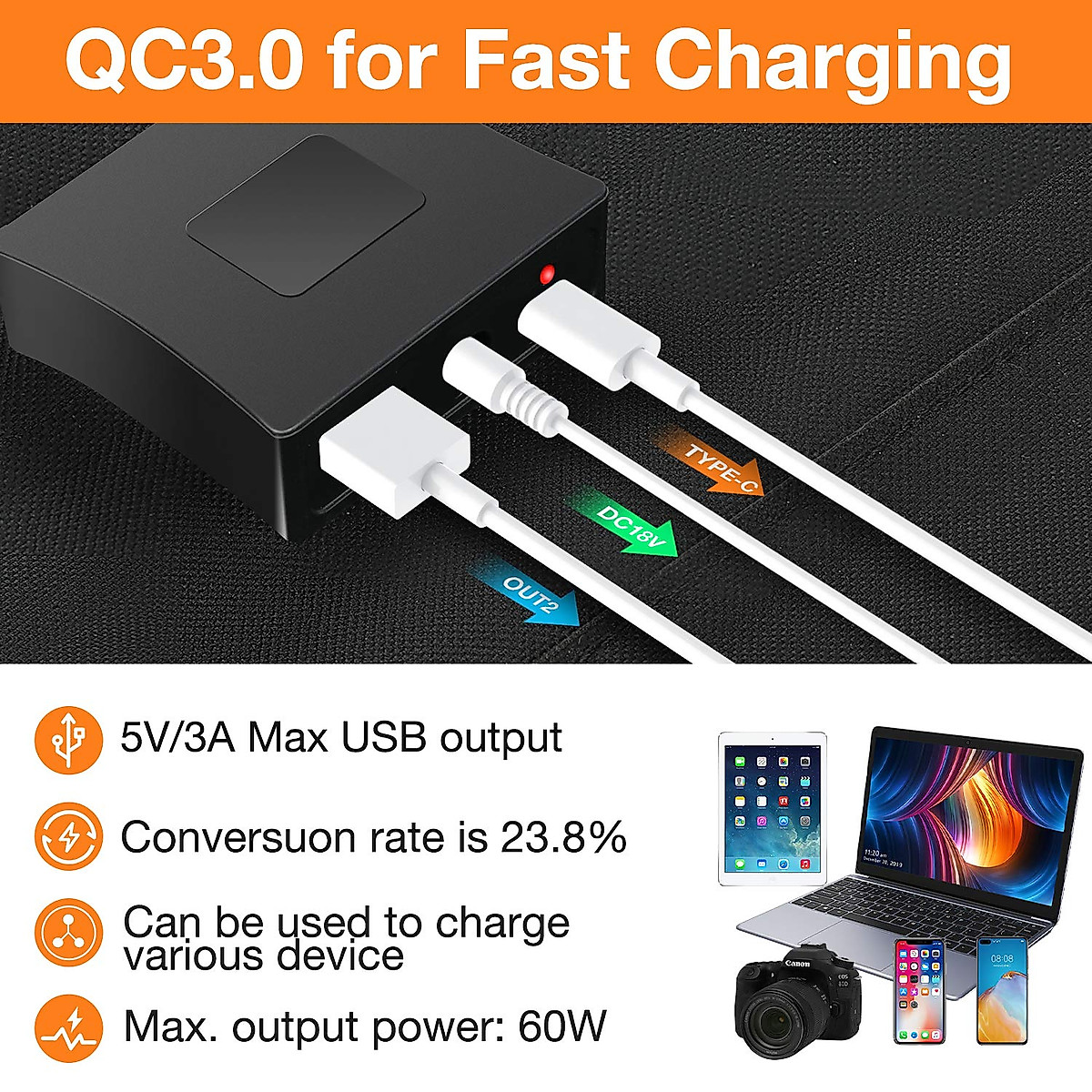 Himino 60 Watt Foldable Solar Panel Battery Charger Kit for Portable Generator Power Station Cell Phones Laptop 24V Car Boat RV Trailer Battery Charge (60W)