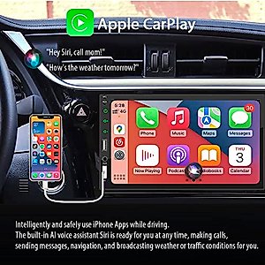 Double Din Car Stereo with Apple CarPlay/Android Auto/Mirror-Link, 7 Inch Touchscreen Radio Receiver with Bluetooth 5.1 Handsfree and Backup Camera, FM USB AUX RCA Audio Video Player