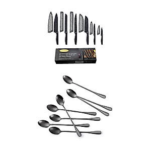 Marco Almond KYA39 Kitchen Knife Sets + KYA59 Titanium Coated Stainless Steel Long Handle Spoons