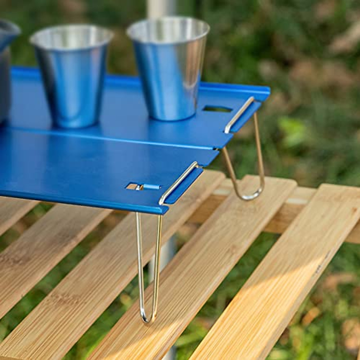 Gadpiparty Small Folding Camping Table: Portable Aluminum Outdoor Folding Table Camp Table Lightweight Beach Table for Picnic Cooking Beach Backpacking Blue