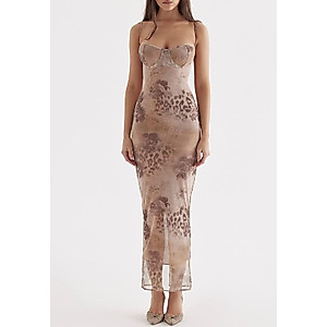 Sexy Floral Spaghetti Strap Bodycon Maxi Dress for Women Y2K Low Cut Bustier Long Dress Backless Dresses E Girl Streetwear