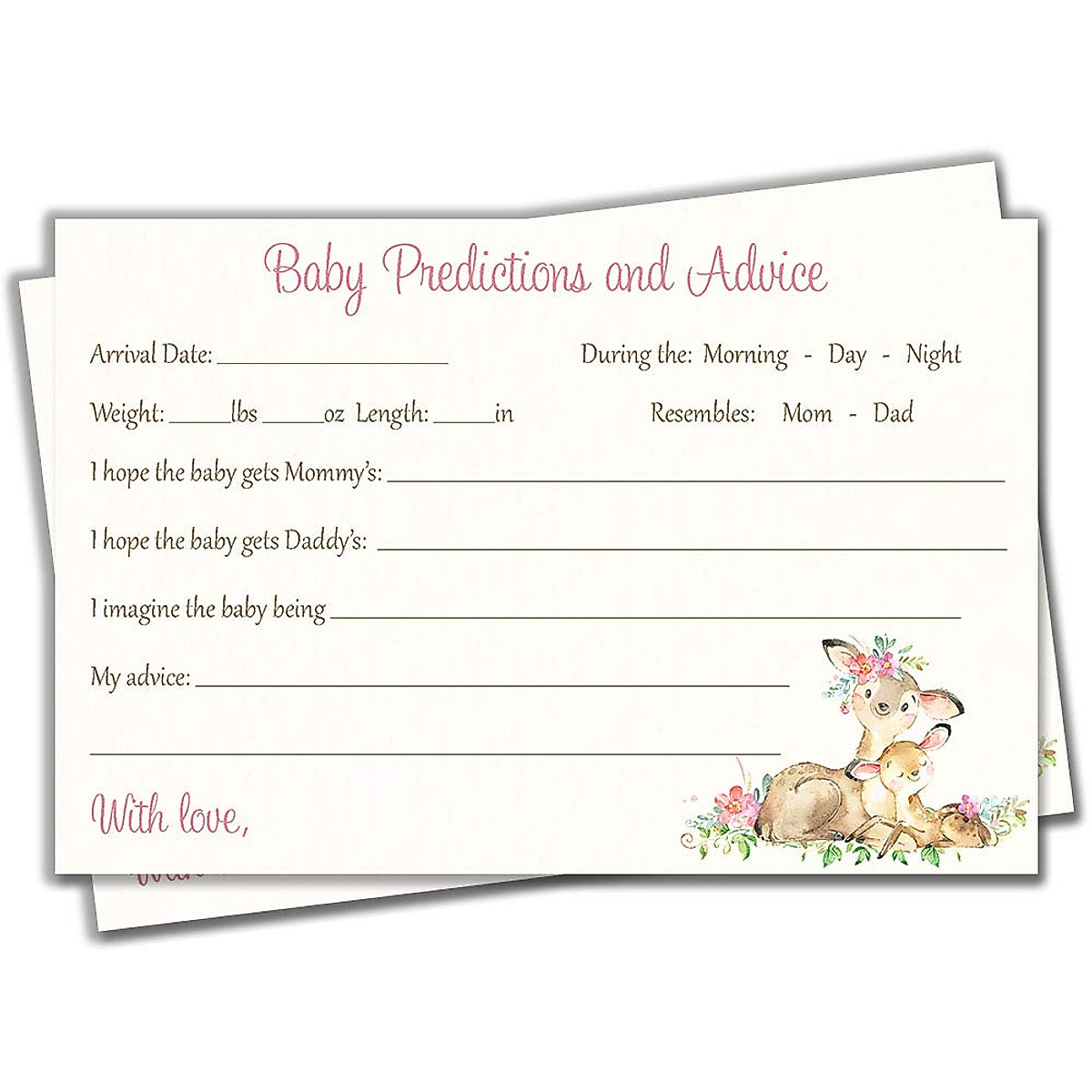 Deer Baby Shower Wish Cards Girl Pink Predictions and Advice Card Mommy and Me Forest Woodland Watercolor Flowers Forest Animals Pink Oh Dear Girls Oh Deer Parental Wisdom Hopes Dreams Girl (24 Count)