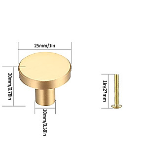 8 Pcs Gold Cabinet Knobs, Brushed Brass Round Kitchen Cabinet Hardware Pulls Knobs Gold for Dresser Drawer Cupboard Closet Furniture Wardrobe Door Knobs Handles, with Screwdriver - 20x25 mm