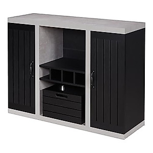 HOMES: Inside + Out FGI-1777C1 Cato Industrial Two-Tone Buffet with Open Shelf, Wine Bottle Holder, Slatted Drawer and Cabinets, Black and Cement